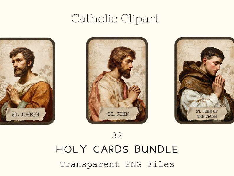 Vintage Saint Holy Cards Clipart V2, Transparent Religious Pngs ...