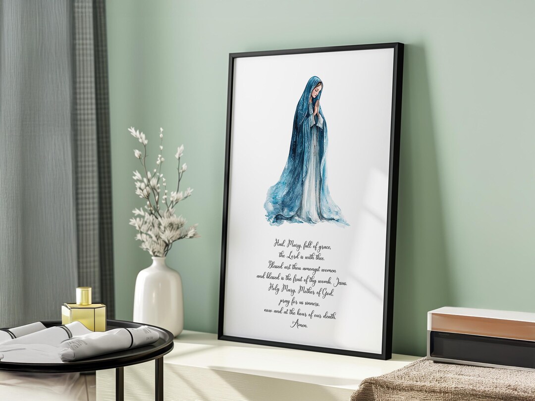 Catholic Hail Mary Print, Christian Minimalist Wall Décor Quote ...