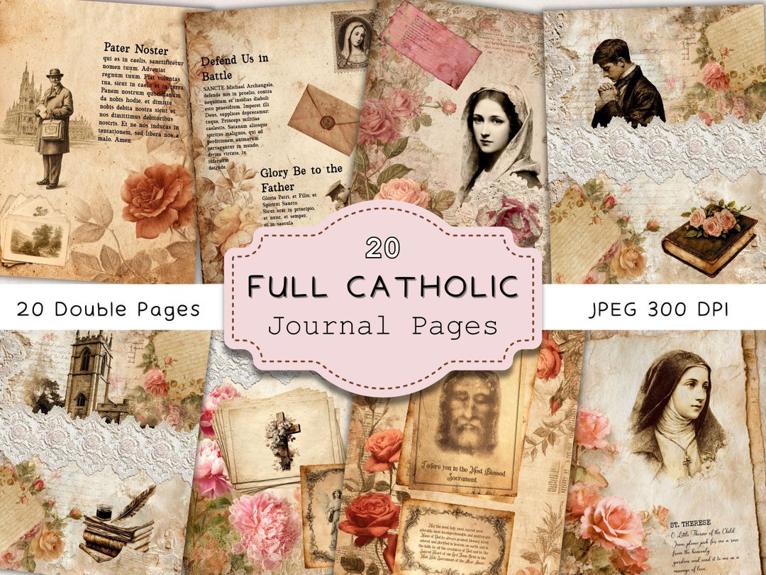 Vintage Catholic Rose Junk Journal Full Pages, Traditional Scripture ...