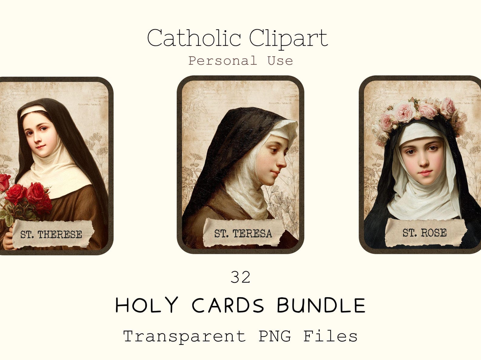 Vintage Saint Holy Cards Clipart V2, Transparent Religious Pngs ...