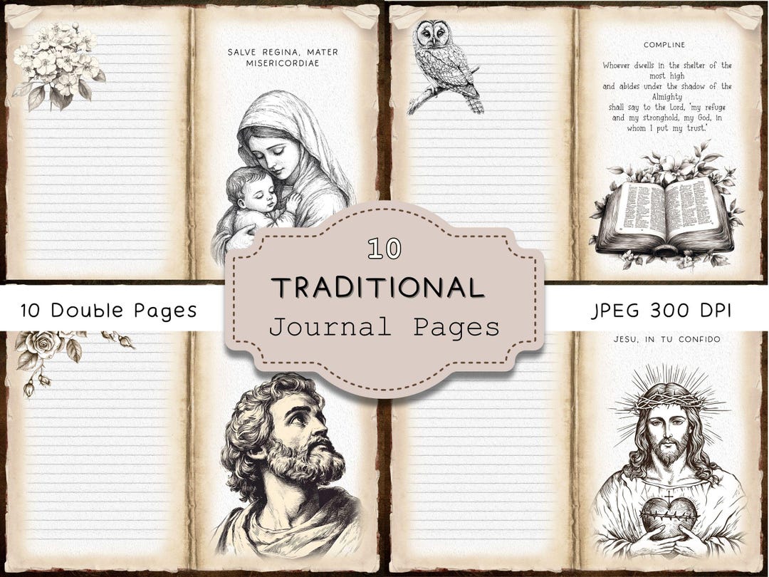 Traditional Catholic Lined Junk Journal Pages, Vintage Scripture Scraps ...