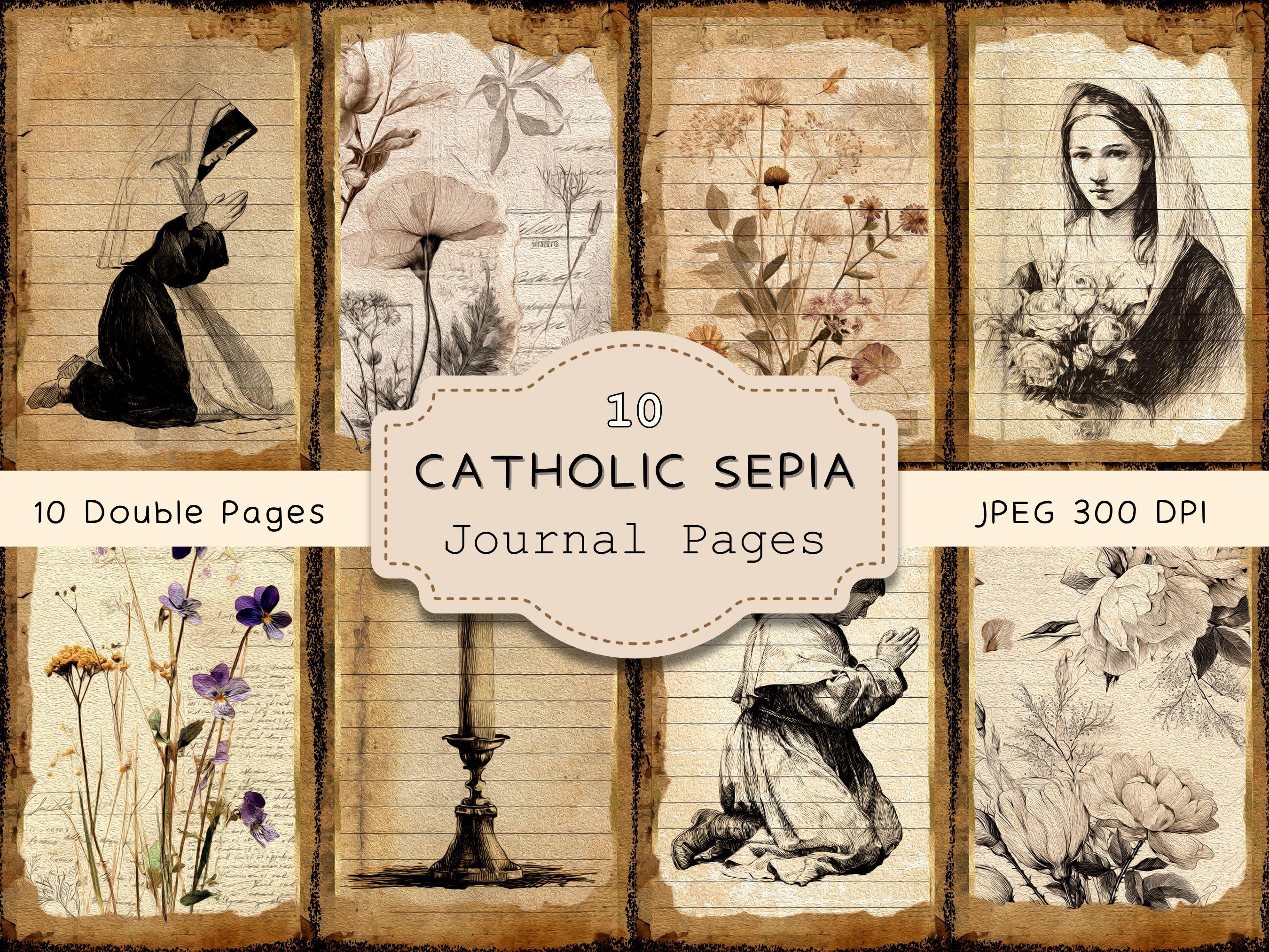 Catholic Sepia Tinted Junk Journal Pages, Vintage Scripture Scraps ...