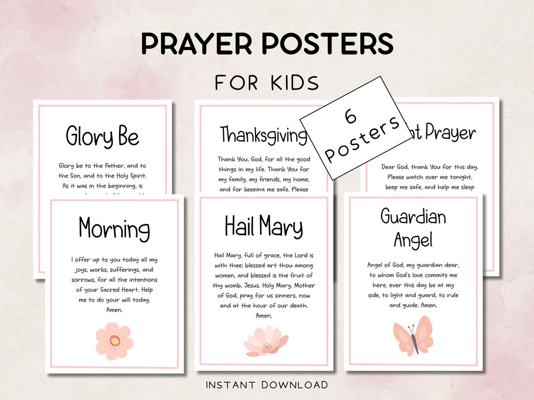 Cute Catholic Prayer Poster Set, Kid's Pastel Bedroom Wall Decor ...