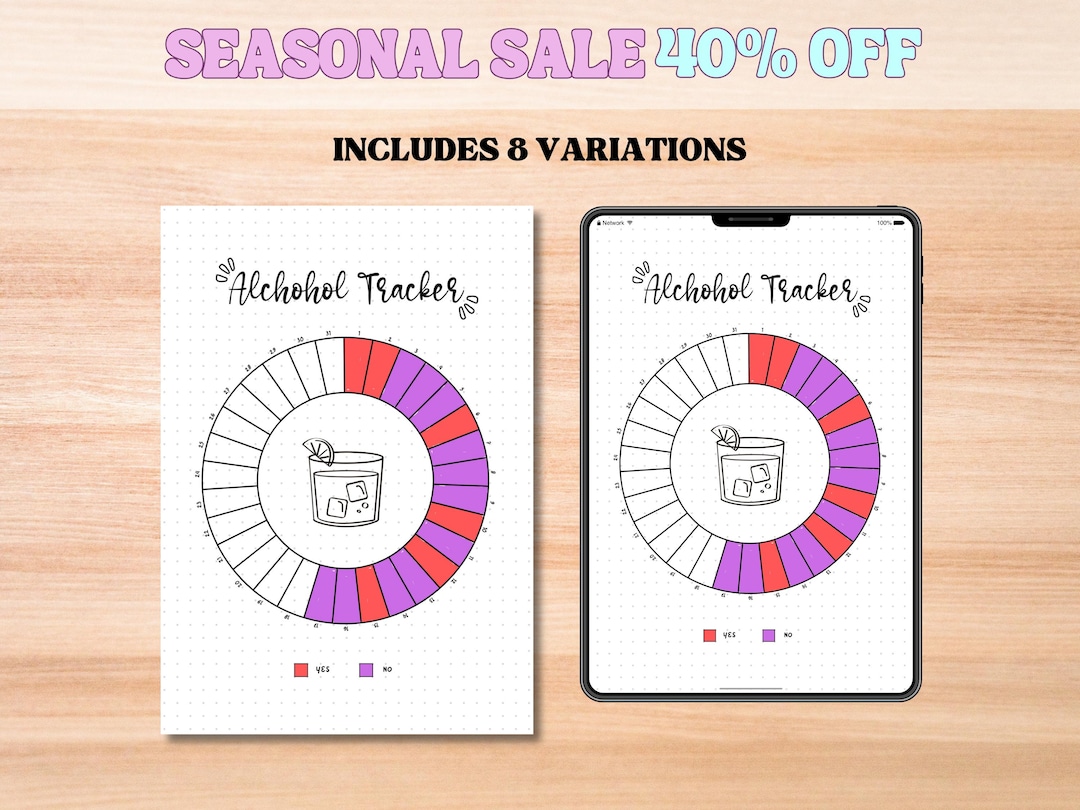 Alcohol Tracker, Printable Bullet Journal Page, Drinking Tracker ...