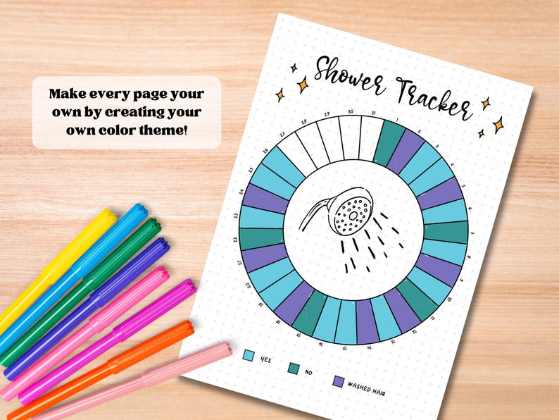 Shower Tracker, Printable Bullet Journal Page, Hair Wash Tracker ...