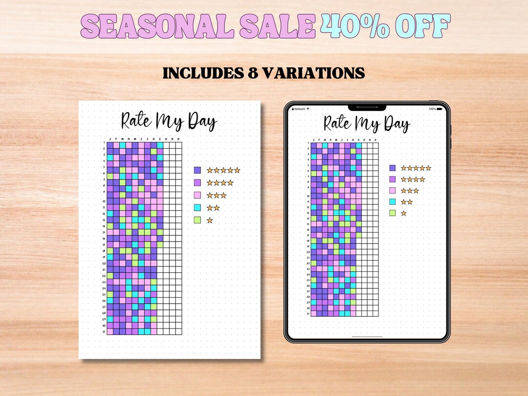 Rate My Day Tracker, Printable Bullet Journal Page, Yearly Tracker ...