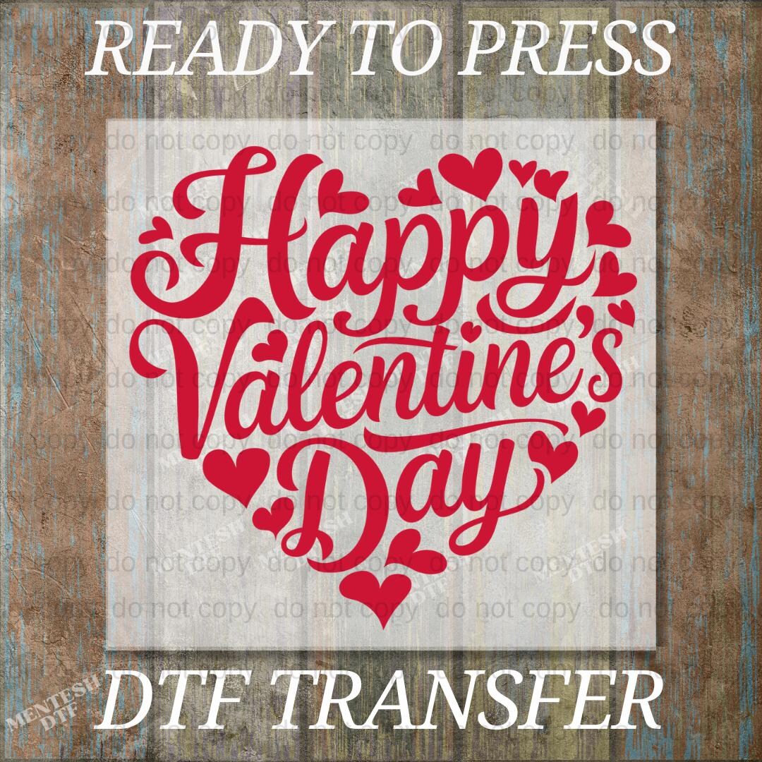 Happy Valentine’s Day DTF Transfer, Cute Heart Design, Women’s ...