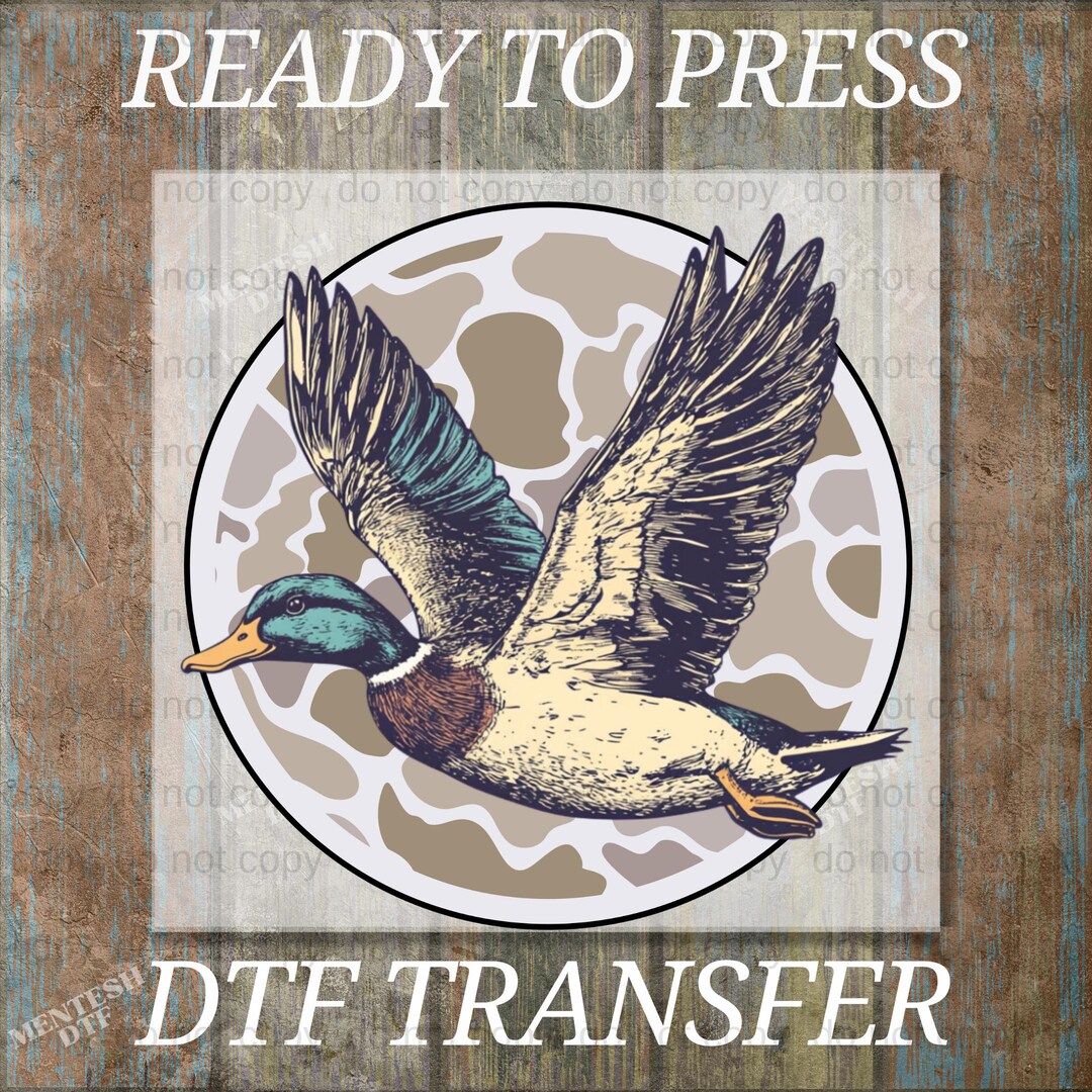 Camo Flying Mallard Bird DTF, Duck Hunting Transfer, Vintage Camouflage ...