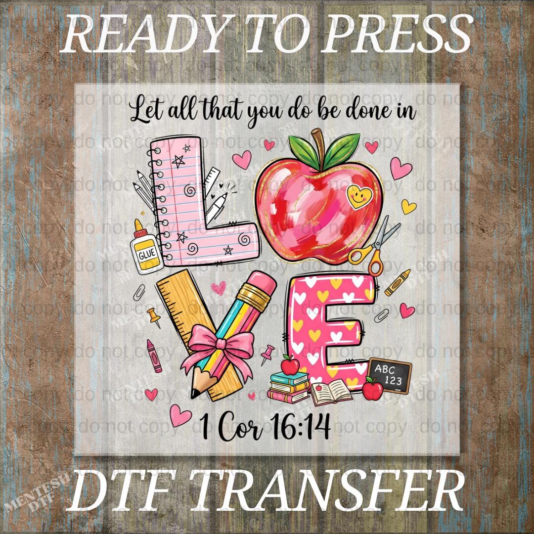 Love Valentine Teacher DTF Transfer, Ready to Press Pencil Bow ...