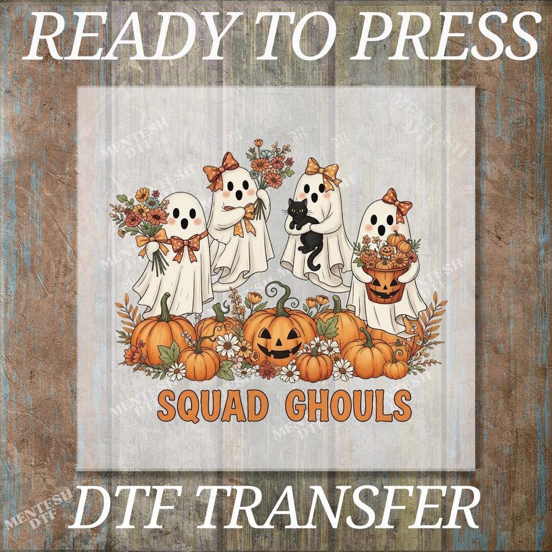 Squad Ghouls Halloween DTF Transfer | Cute Ghost Friends With Pumpkins ...