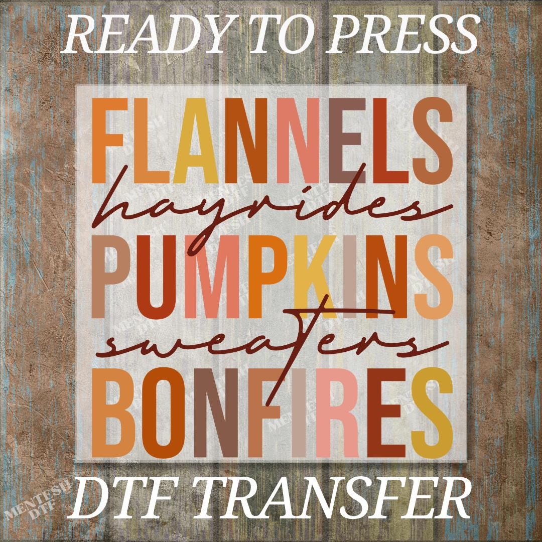 Fall DTF Transfers, Cozy Autumn Heat Press Designs, Pumpkin Flannels ...