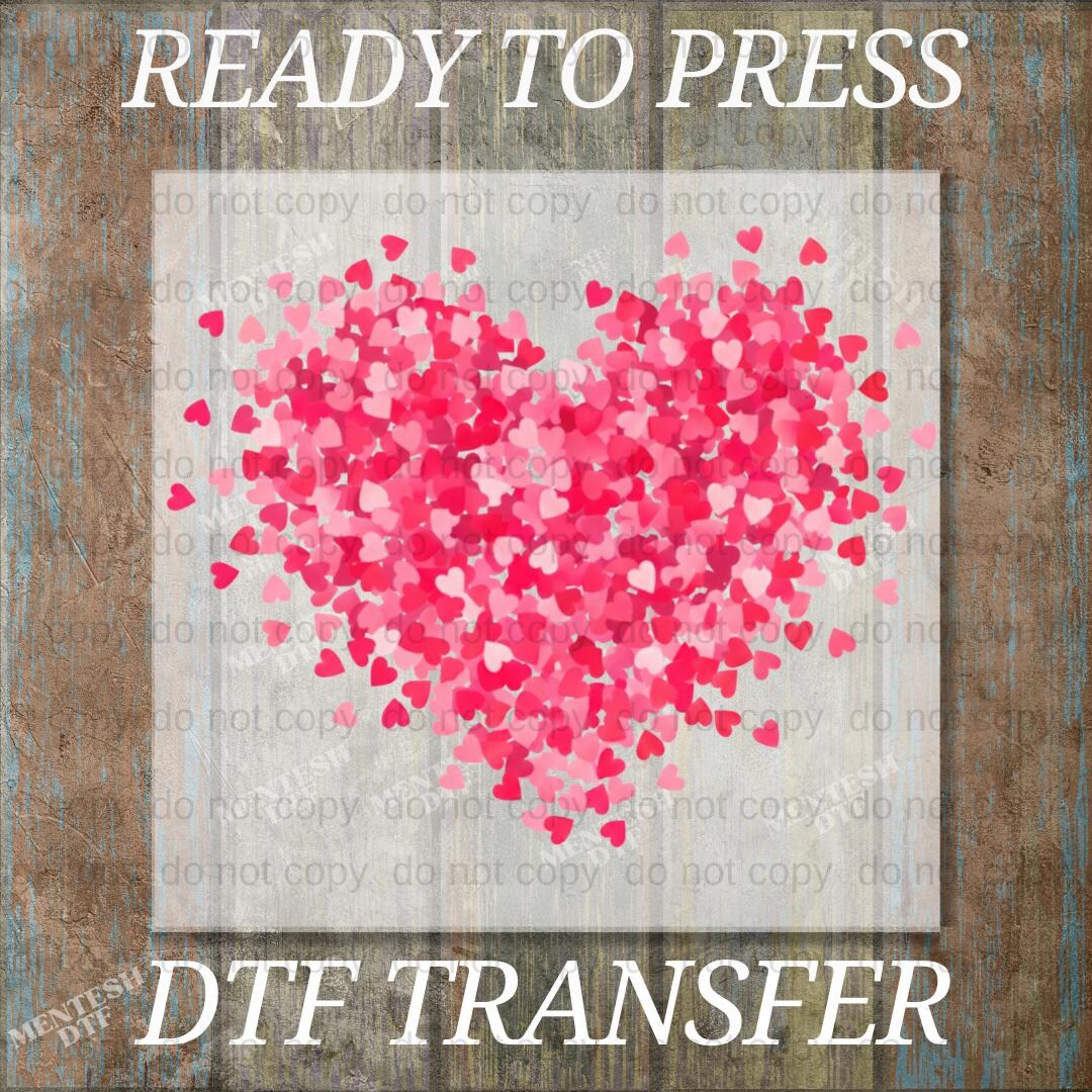 Hearts DTF Transfer, Pink Valentine Heart Design, Women’s Romantic ...