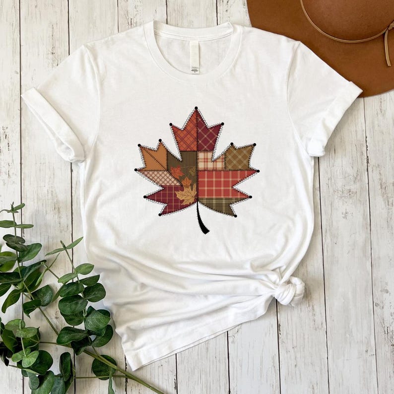 Preppy Autumn Leaf DTF Transfer, Ready to Press Floral Patchwork Decal ...
