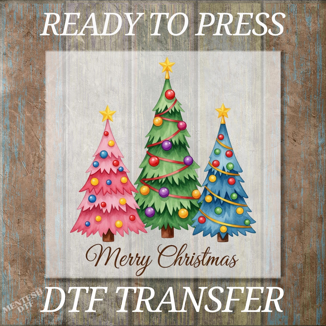 Merry Christmas Tree DTF Transfer, Ready to Press, Christmas Lights ...