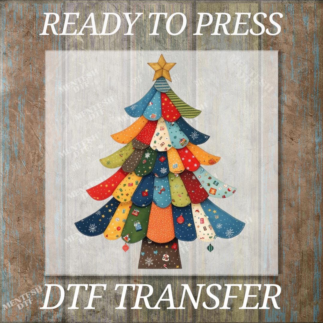 Handmade Patchwork Christmas Tree DTF Transfer, Vintage Shabby Chic ...