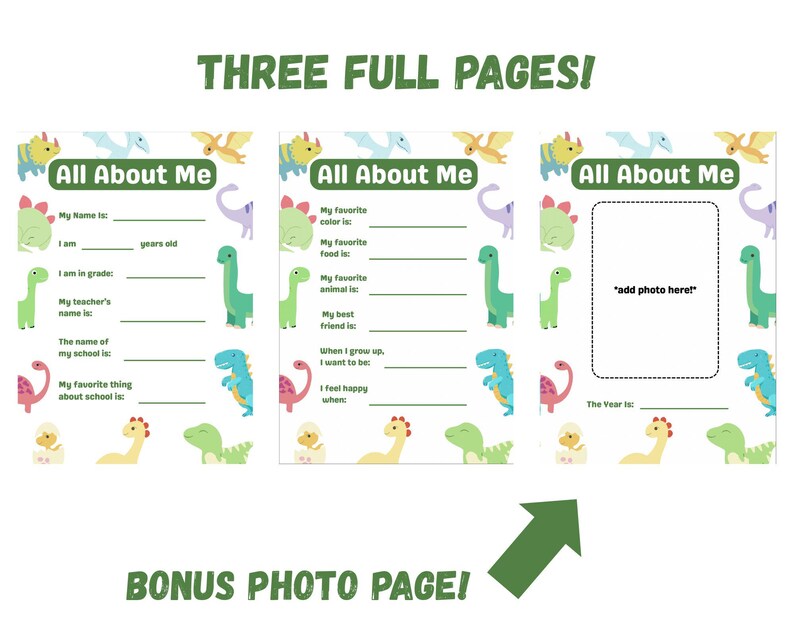 All About Me Dinosaur Printable | First Day of School Worksheet ...