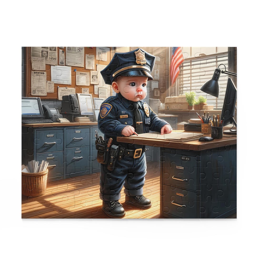 Baby Police Officer Puzzle - Unique Brush Painting Jigsaw for Family ...