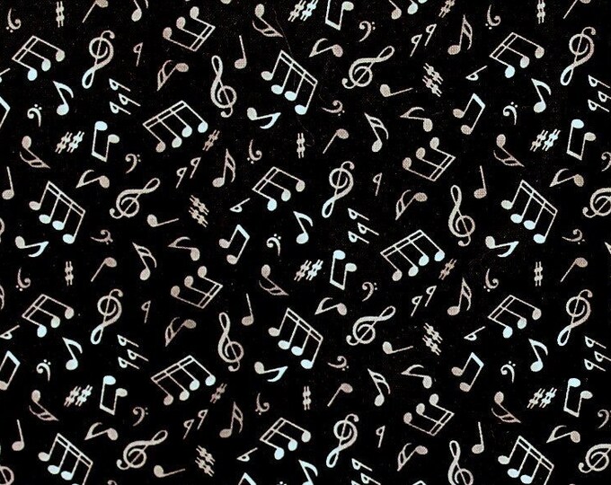 Music Note Fabric, Black Music Notes, Sold by Half Yard, Music Fabric ...