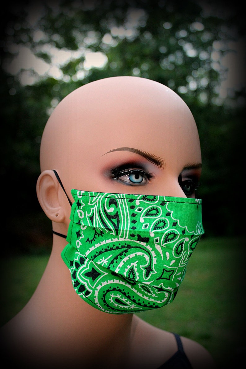 Fabric Face Mask Green Bandana Mask Green Paisley Mask | Etsy