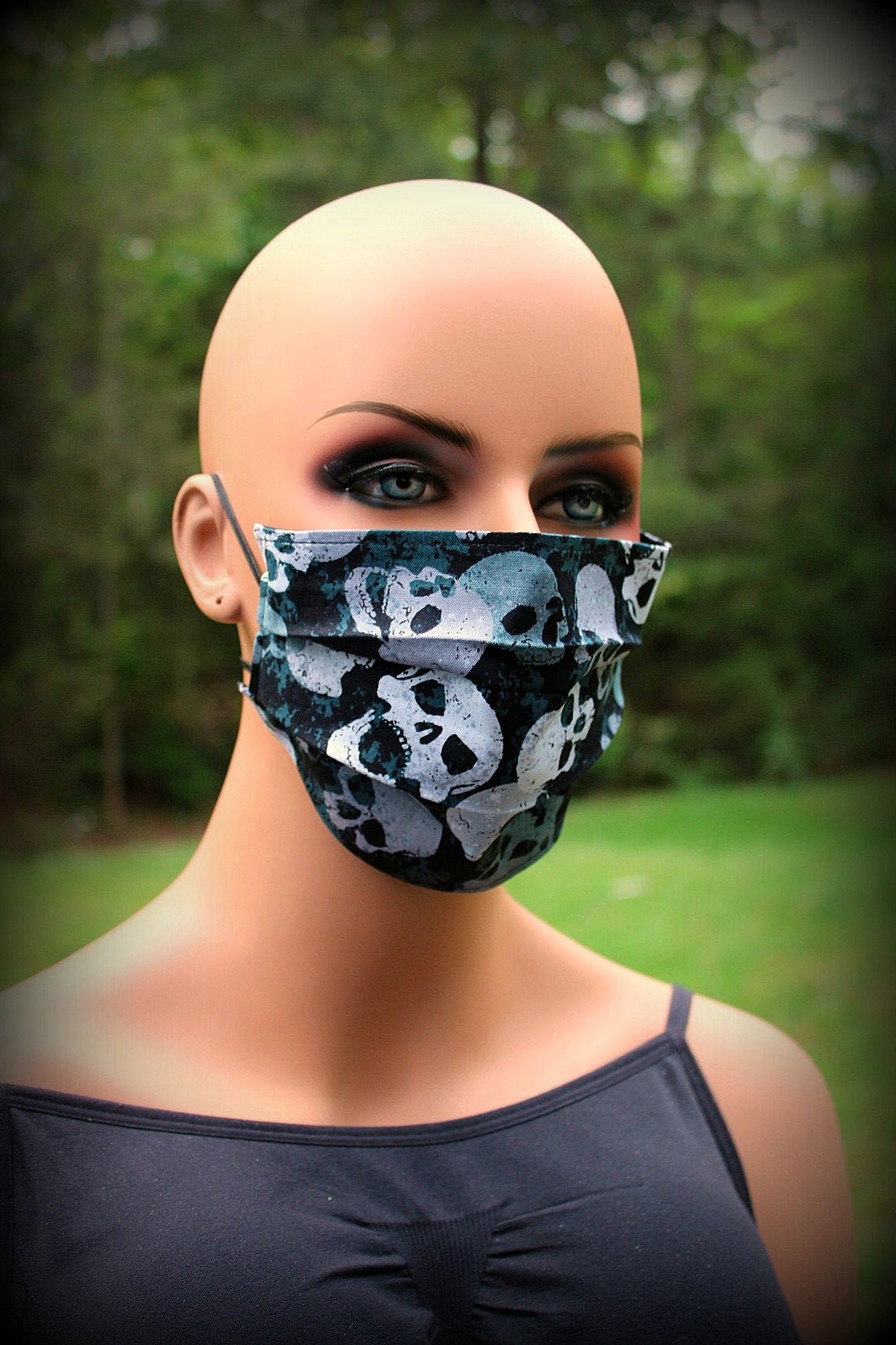 Fabric Face Mask Black Blue Skulls Skull Mask Laughing - Etsy España