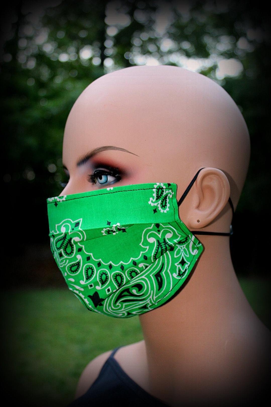 Fabric Face Mask, Green Bandana Mask, Green Paisley Mask, Bandana Mask ...