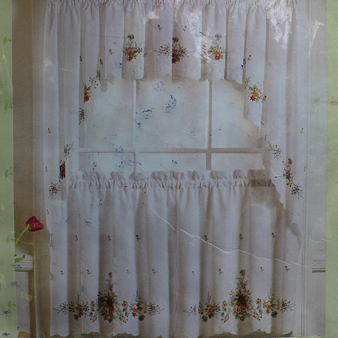 Rose Curtain, 60 Wide X 36 Long, Rose Garden Tiers, 2 Panels Curtains ...