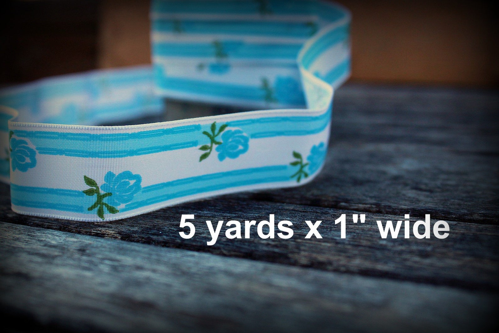 Blue Rose Ribbon, 5 Yards, 1 Inch Wide, Blue Stripe Ribbon, Blue Ribbon ...