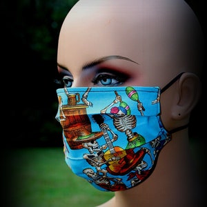 Fabric Face Mask, Skeletons on Blue, Skull Mask, Skeletons, Halloween ...