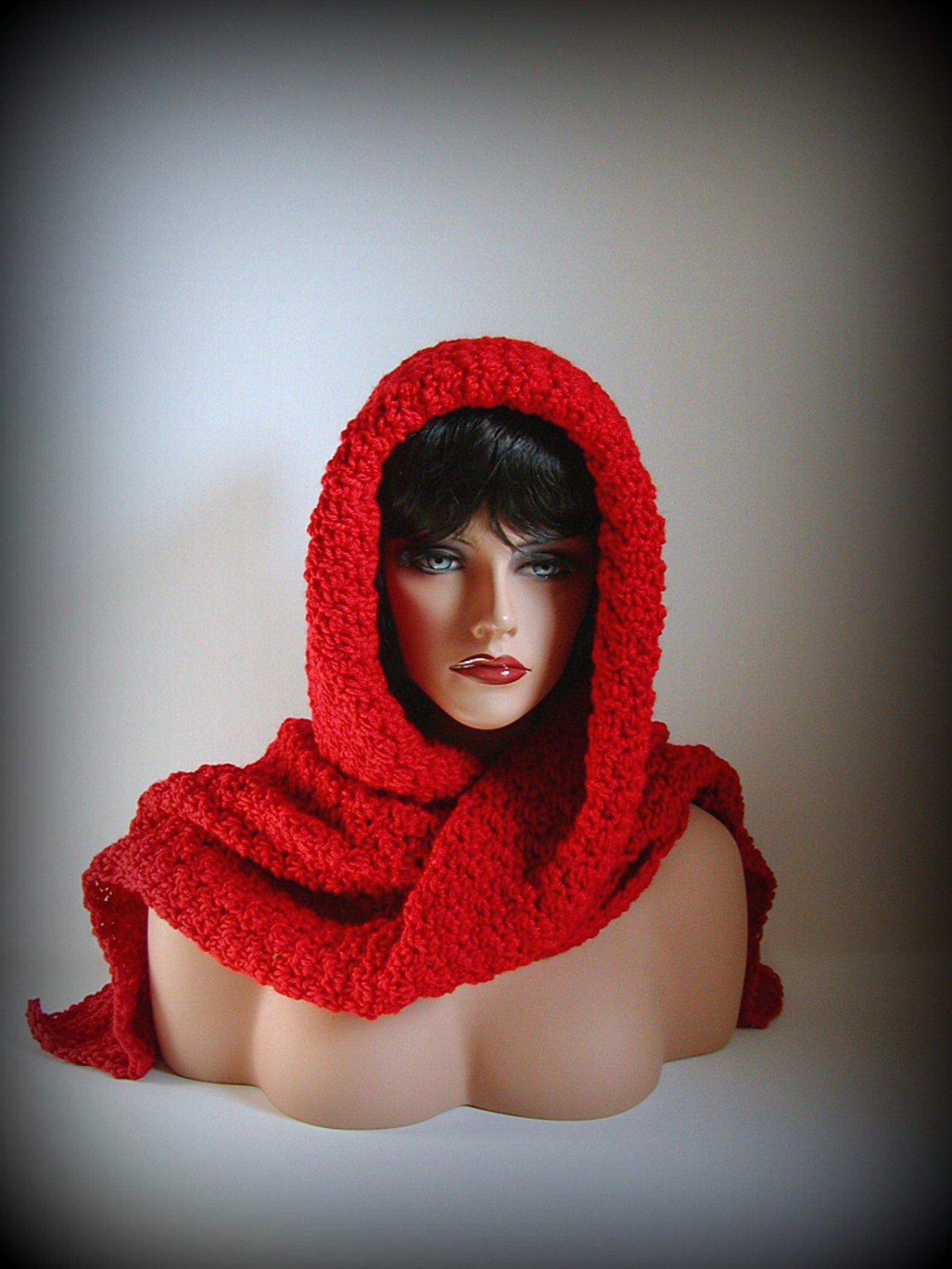 Hooded Scarf, Red Scarf, Red Hood, Womens Scarf, Mens Scarf, Red Riding ...