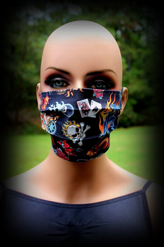 Fabric Face Mask Black Tattoo Mask Tattoo Mask Face Mask | Etsy