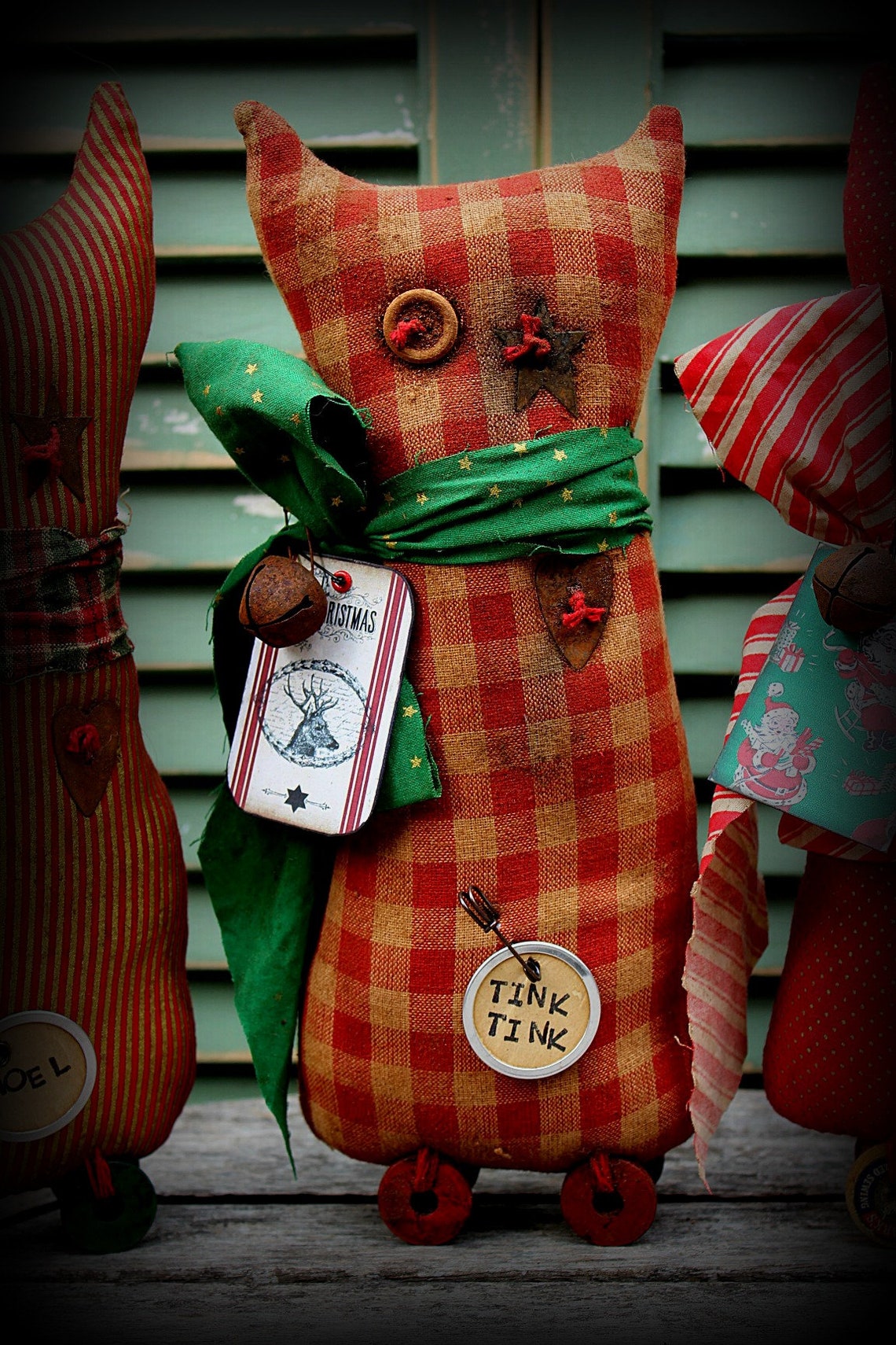 Cat Shelf Sitters Christmas Cats Red Prim Cat Striped Prim - Etsy