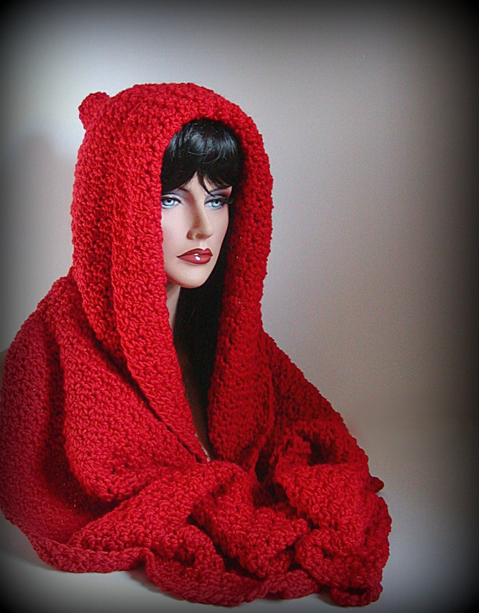 Hooded Scarf, Red Scarf, Red Hood, Womens Scarf, Mens Scarf, Red Riding ...