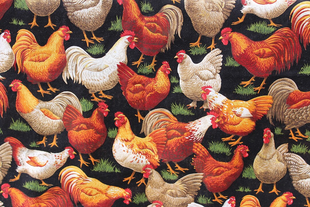 Chickens Fabric, Hens Fabric, 18 in X 42 Wide, Cotton Fabric, Farm ...