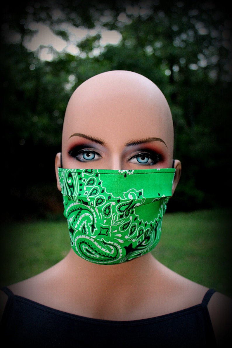 Fabric Face Mask Green Bandana Mask Green Paisley Mask | Etsy