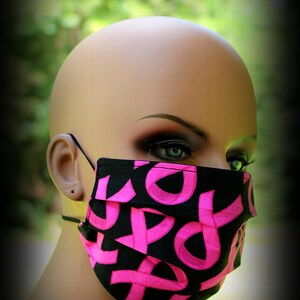 Fabric Face Mask, Dark Pink Ribbon, Breast Cancer, Cancer Awareness ...