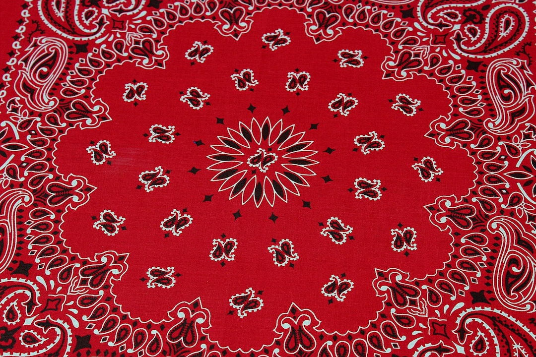 Red Hankie Bandana, Bandana Scarf, 21 in X 21 In, Red Paisley, Red and ...