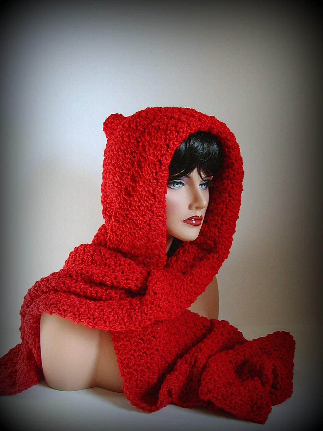 Hooded Scarf, Red Scarf, Red Hood, Womens Scarf, Mens Scarf, Red Riding ...