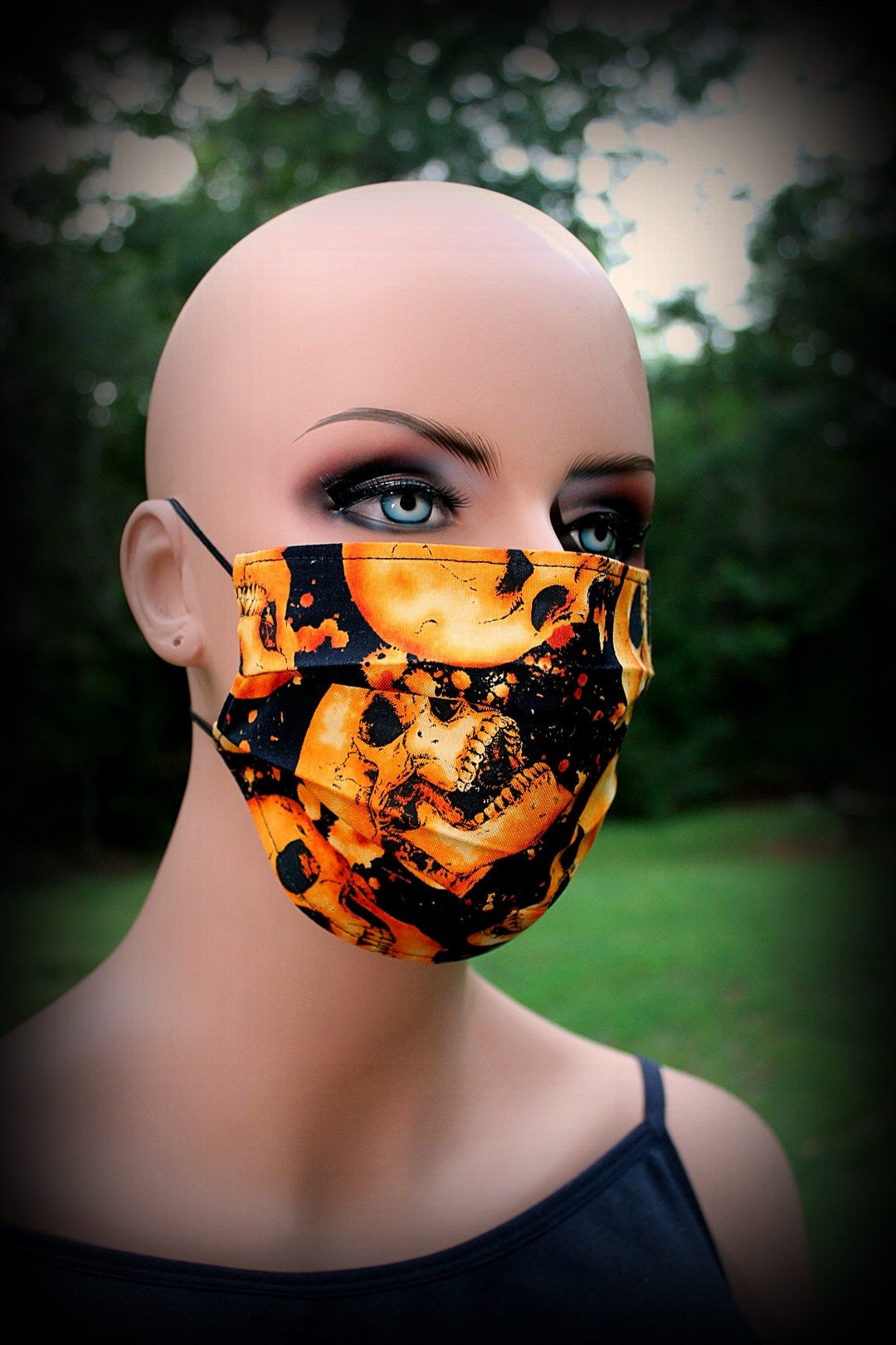 Fabric Face Mask, Black Gold Skulls, Skull Mask, Laughing Skull, Black ...