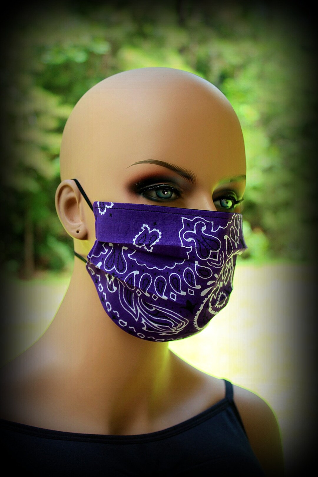 Fabric Face Mask, Dark Purple Mask, Bandana Mask, Purple White Mask ...