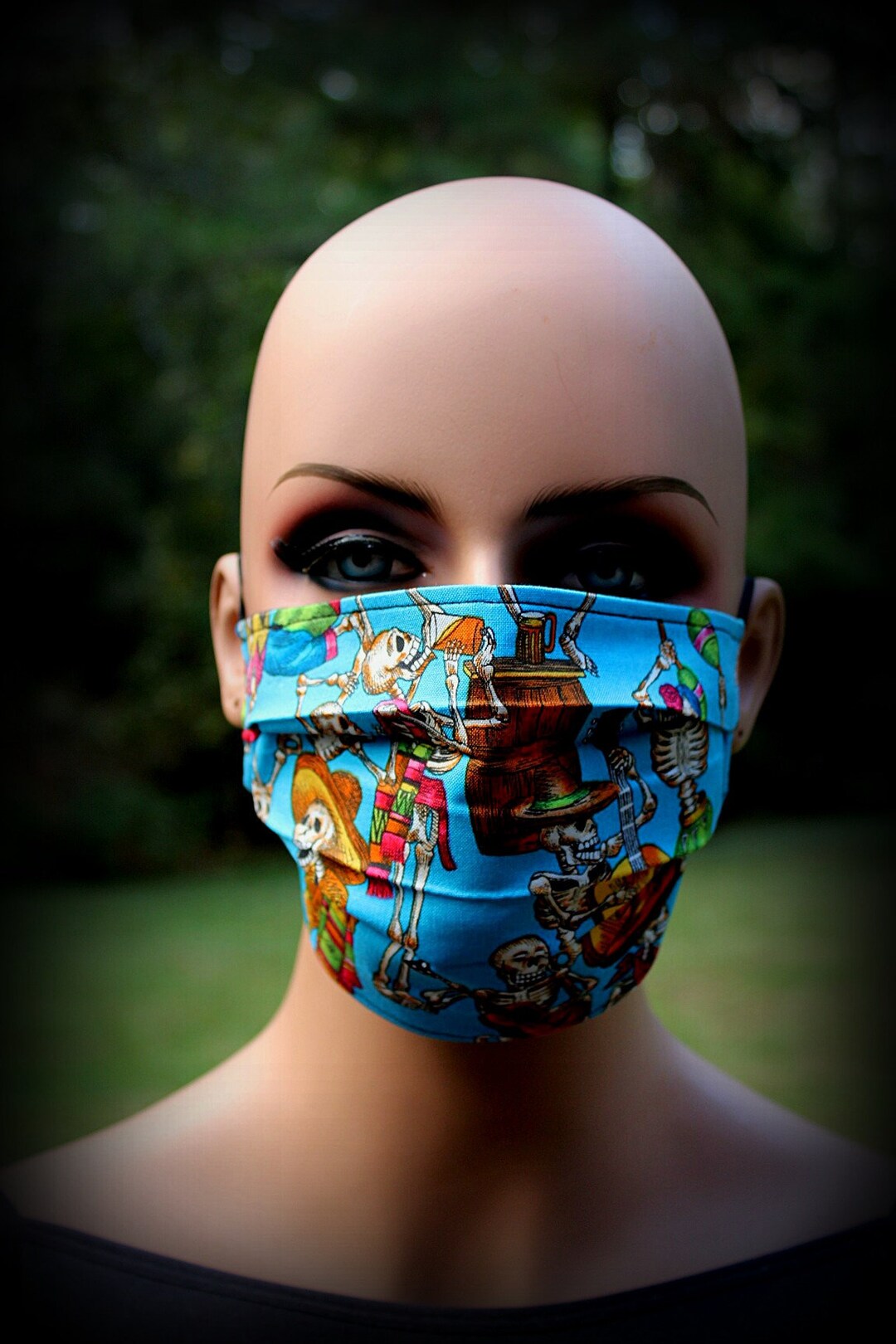 Fabric Face Mask, Skeletons on Blue, Skull Mask, Skeletons, Halloween ...