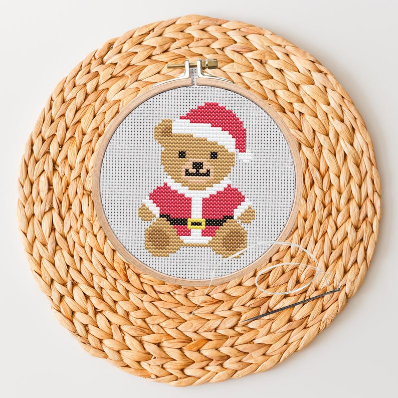 Santa Teddy Bear Christmas Holiday Mini Cross Stitch Pattern - Etsy
