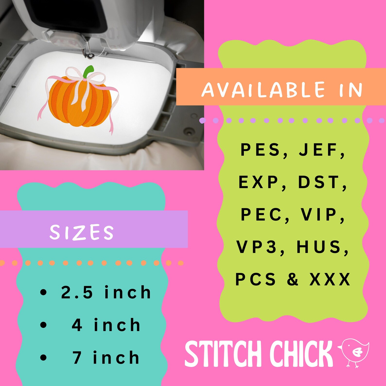 Pumpkin Coquette Ribbon Bow Machine Embroidery File - Etsy