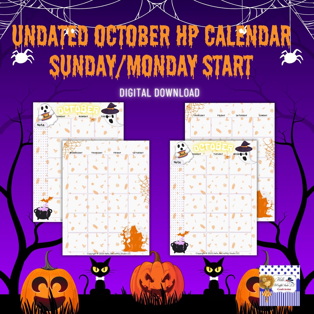 Undated October Happy Planner Calendar Refill Sunday Monday Start ...