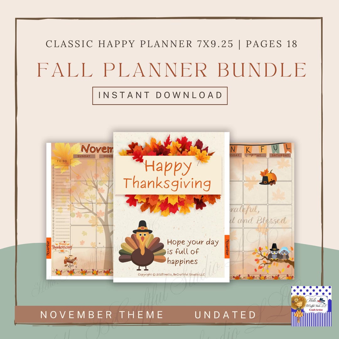 November Theme Happy Planner Classic 18 Page PDF Bundle November ...