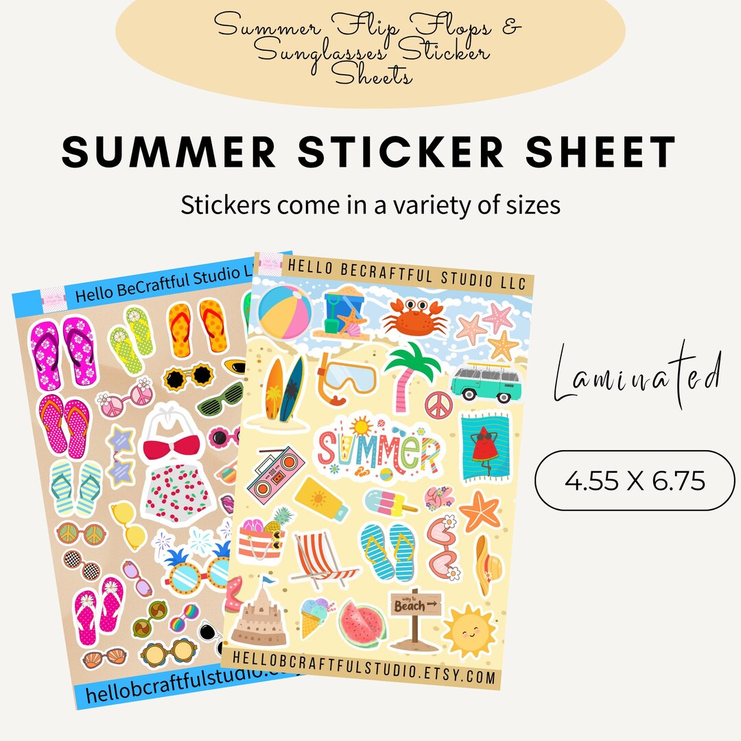 Summer Waterproof Stickers Laminated Sheets Flip Flop Beach Vacation ...
