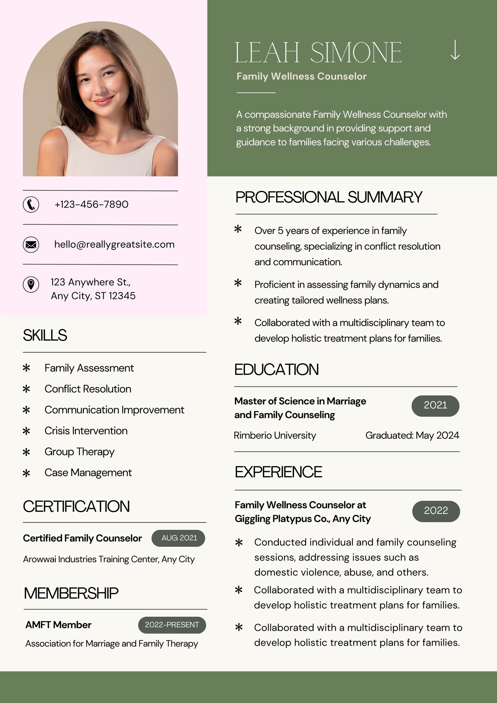 Blush & Olive Resume Template, Modern Editable CV With Cover Letter ...