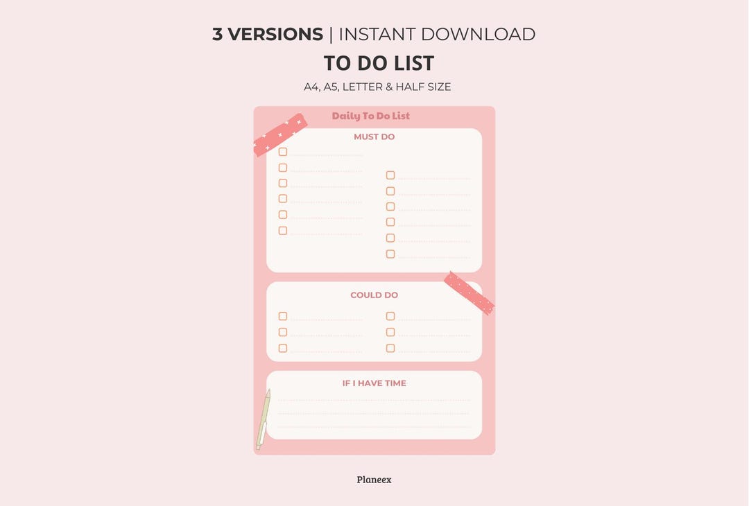 Cute to Do List Templates ,pink to Do List, Daily Task Planner, Task ...