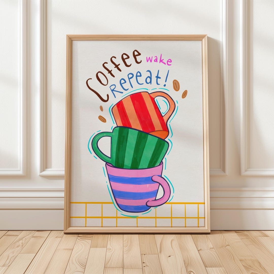 Colorful Coffee Print, Colourful Coffee Print, Retro Wall Art, Kitchen ...