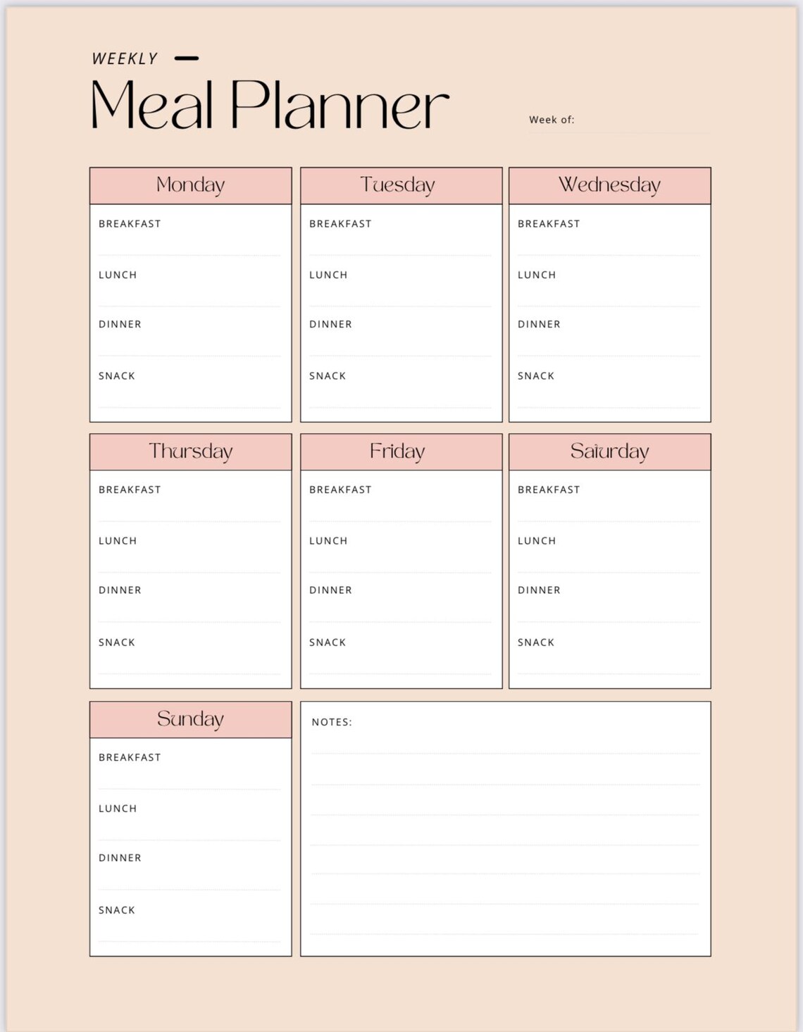 Pink Printable Meal Planner | Daily, Weekly and Monthly Meal Tracker ...