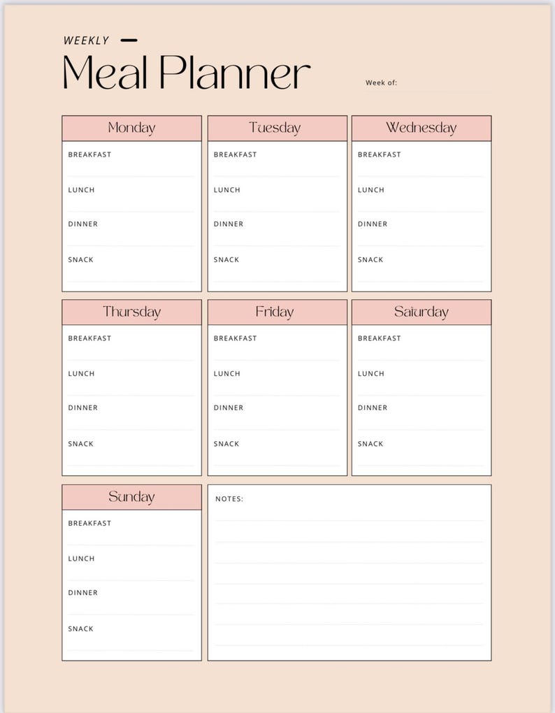 Pink Printable Meal Planner | Daily, Weekly and Monthly Meal Tracker ...